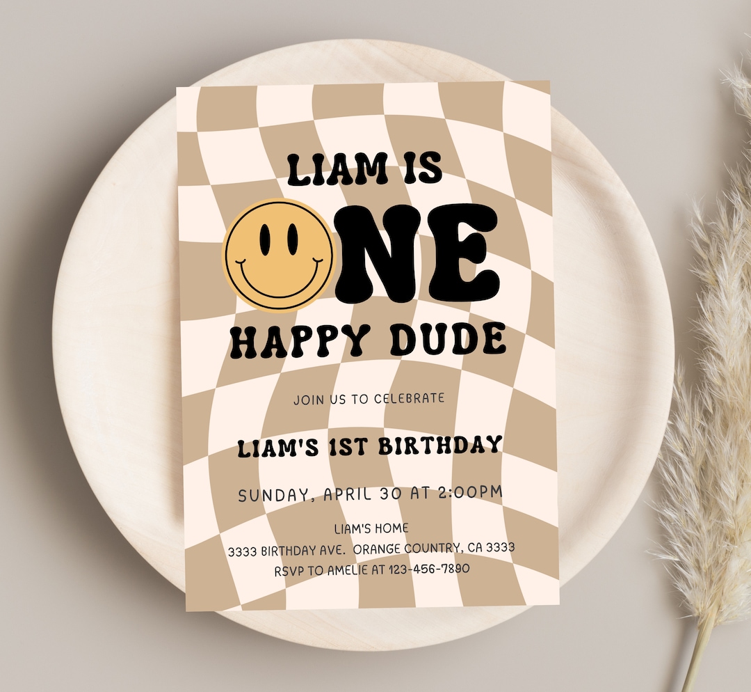 One Happy Dude Birthday Invitation Editable One Happy Dude Invitation ...