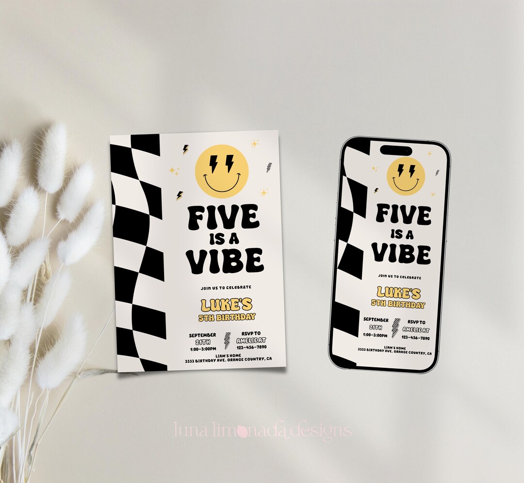 5th Birthday Invitation Five is a Vibe Invitation Editable Five is a ...
