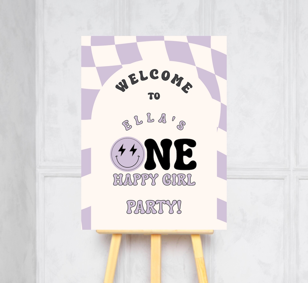 One Happy Girl Welcome Sign, Smile Face Welcome Sign, Editable 1st ...
