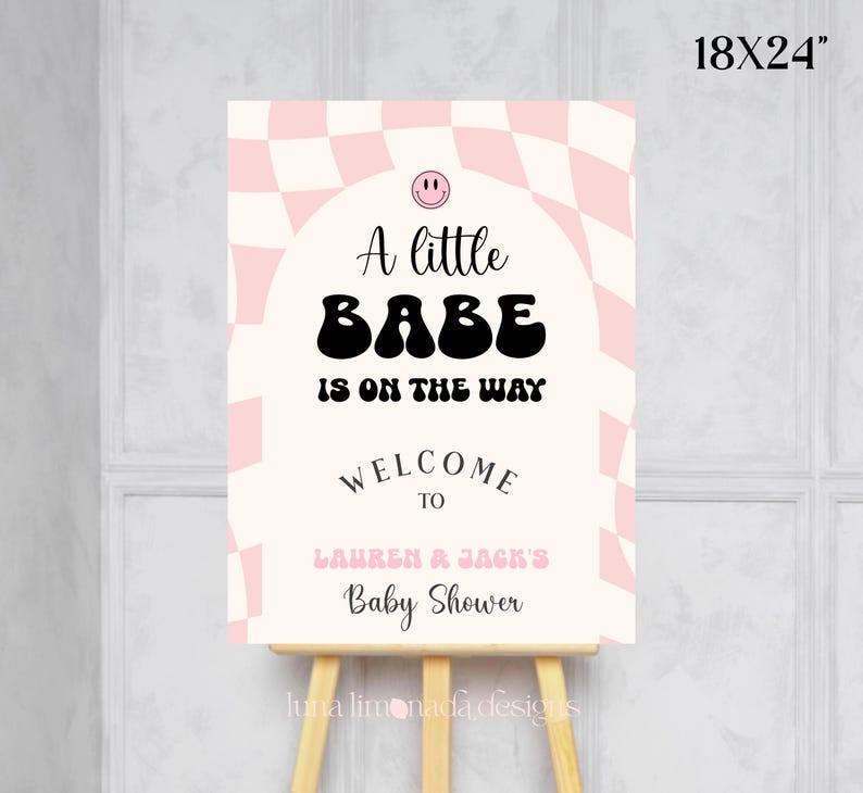 Retro Baby Shower Welcome Sign: Pink Checkered Decor (corjl Template ...