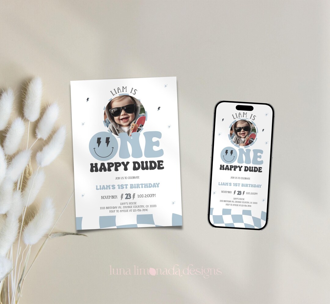 One Happy Dude Birthday Invitation, One Happy Dude Text Message Invite ...