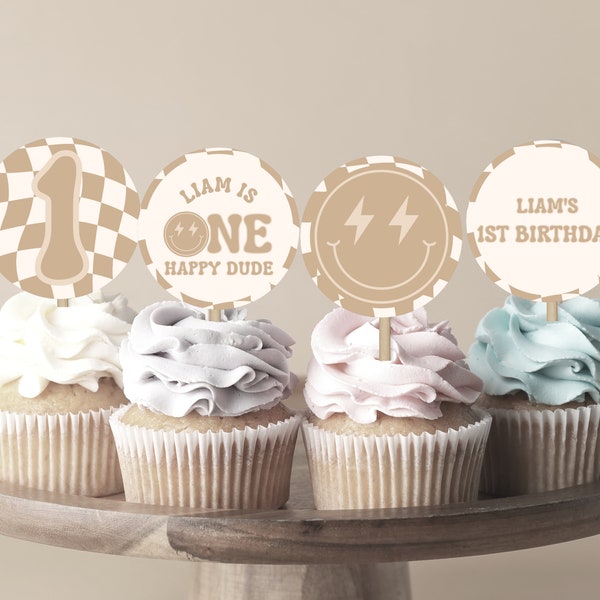 Neutral One Happy Dude Cupcake Toppers - Etsy
