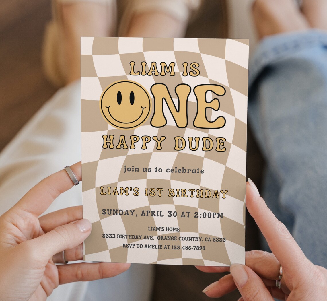 Editable One Happy Dude Invitation, One Happy Dude Birthday Invitation ...