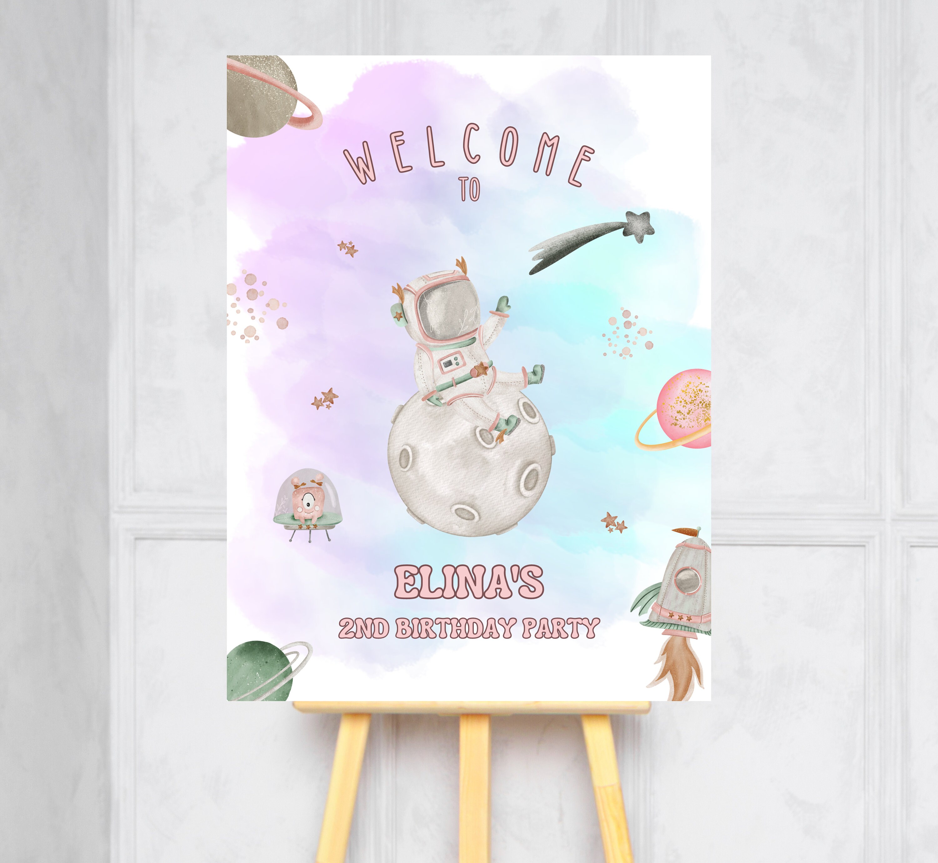 Two the Moon Welcome Sign 2nd Birthday Welcome Sign Space Birthday Sign ...