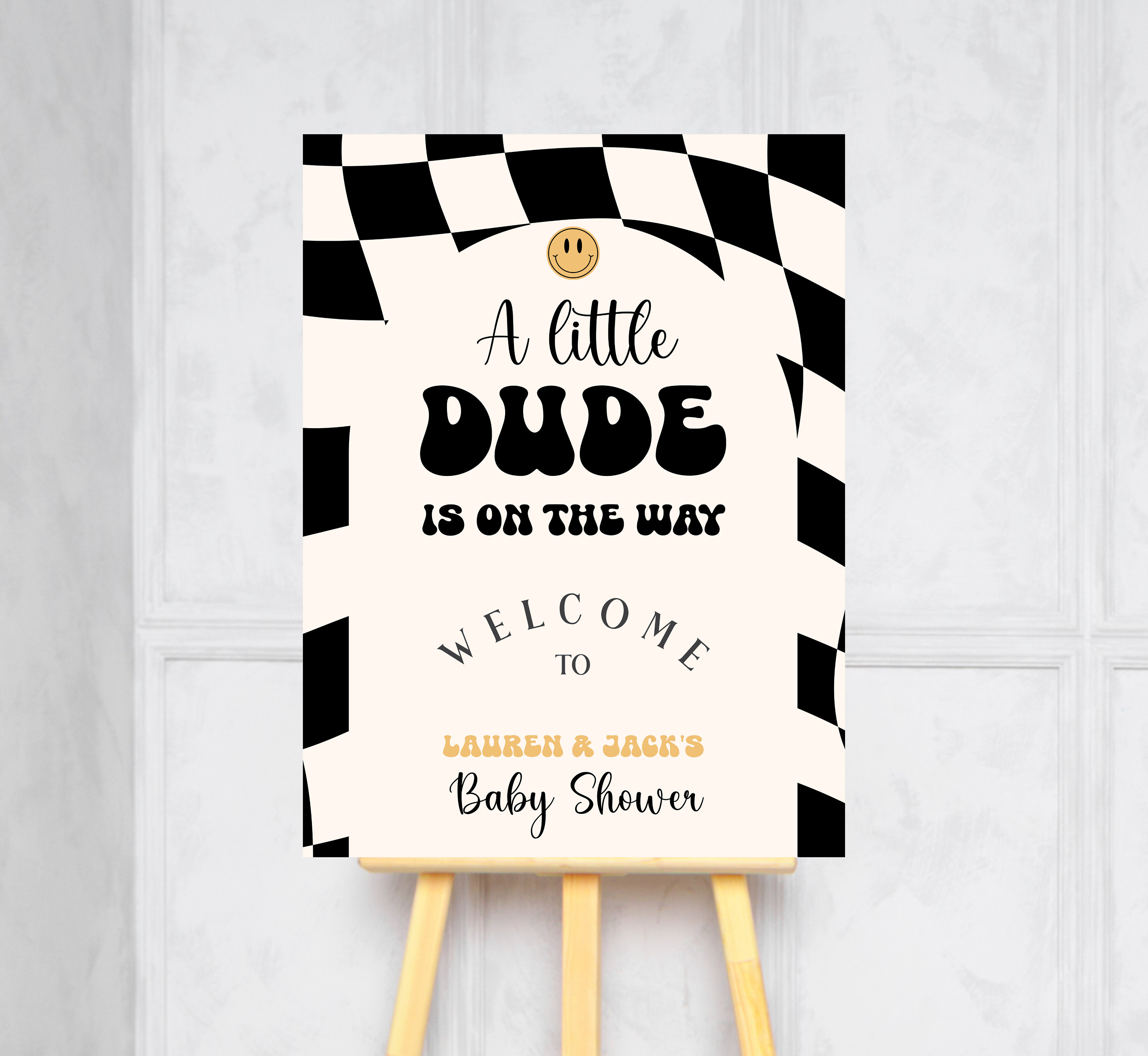 Checkered 'little Dude' Baby Shower Welcome Sign (digital Download) 61 ...
