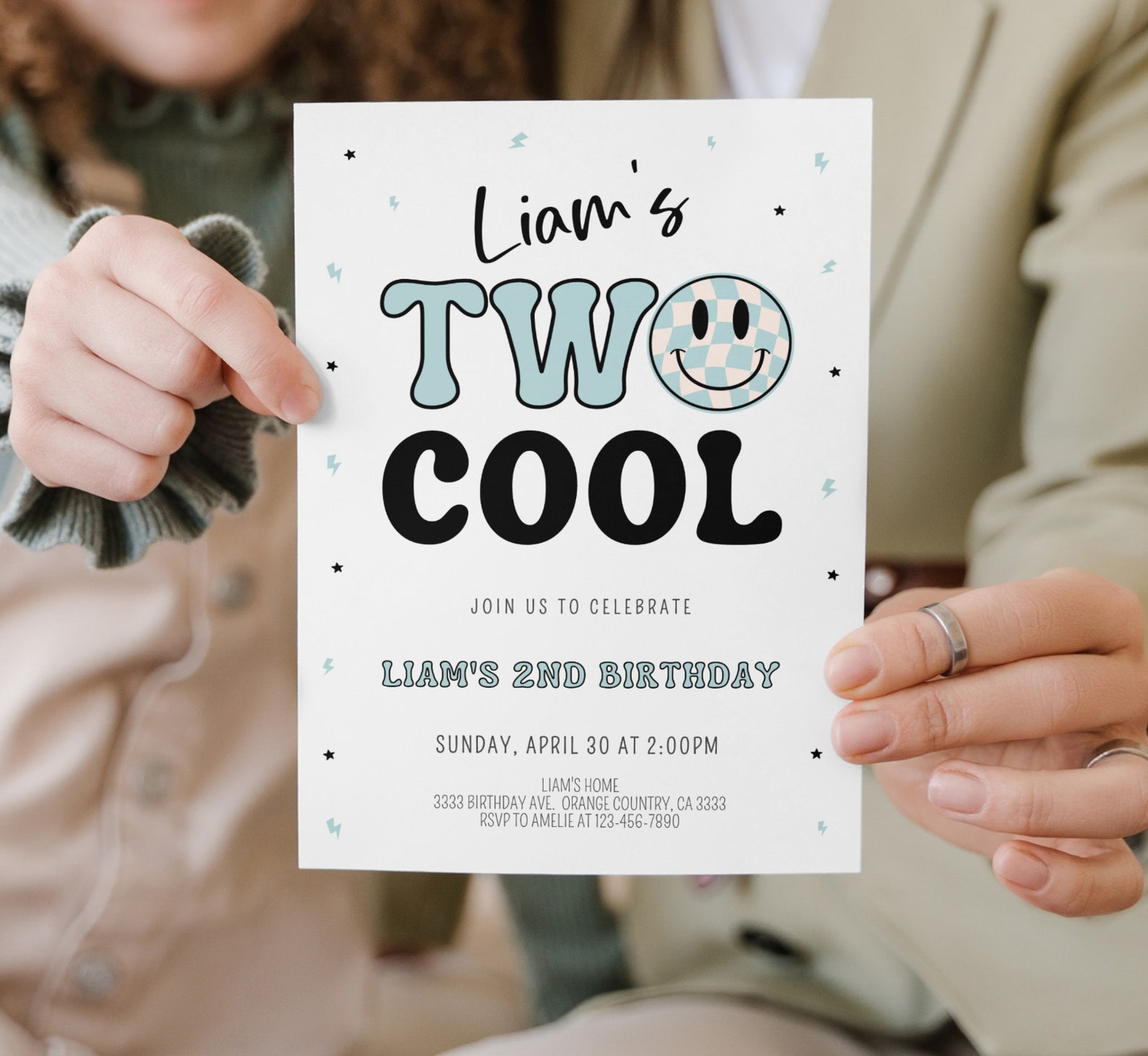 Two Cool Smiley Face 2nd Birthday Invitation (digital Download) - Etsy