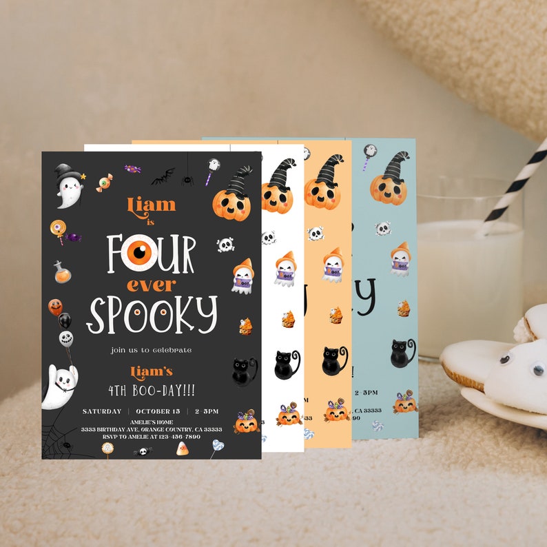 Four Ever Spooky Birthday Invitation Halloween 4th Birthday Invitation ...