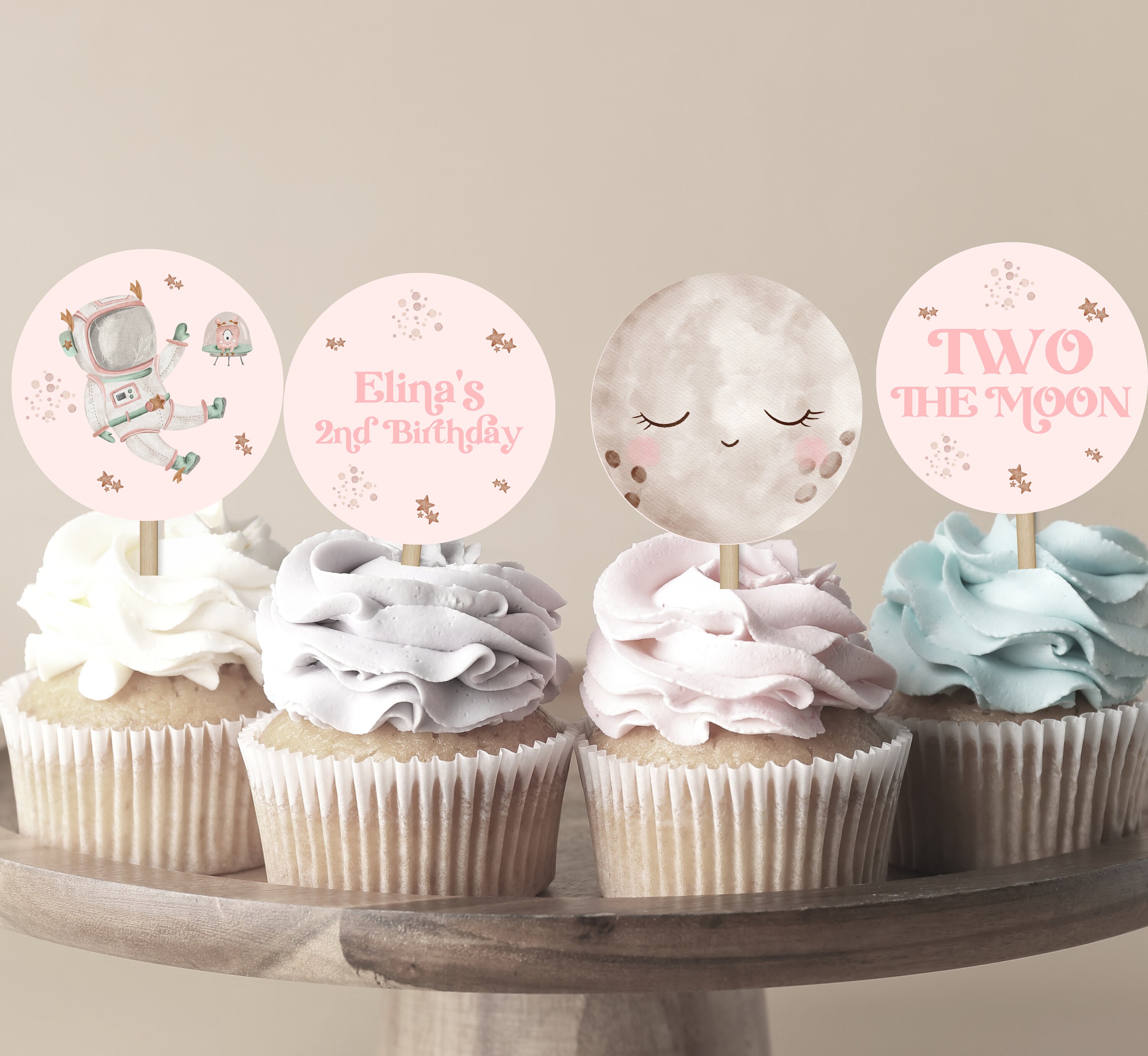 Two the Moon Birthday Cupcake Toppers, 2nd Birthday Cupcake Toppers ...