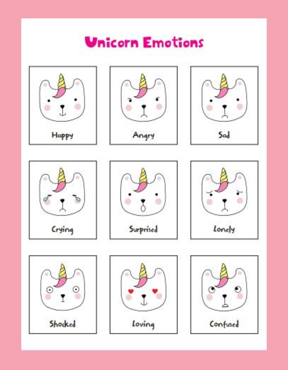 Unicorn And Dinosaur Feeling Chart SpecialNeed Emotions | Etsy