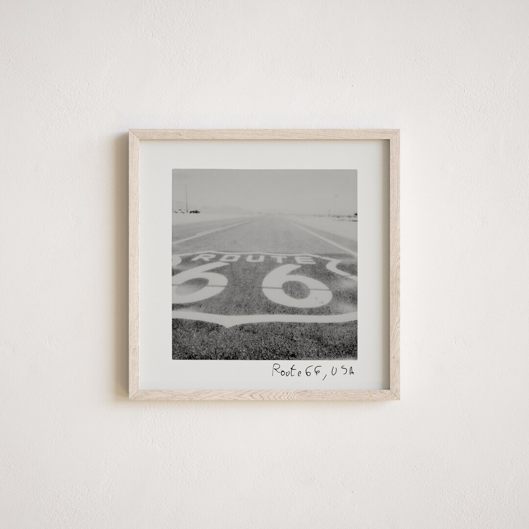 U.S. Route 66 Vintage Polaroid Digital Art Print, Black & White Film ...