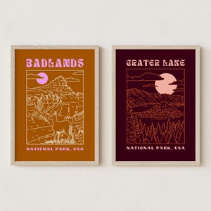 Set of Six National Park Digital Art Prints, Retro U.S. Travel Poster ...