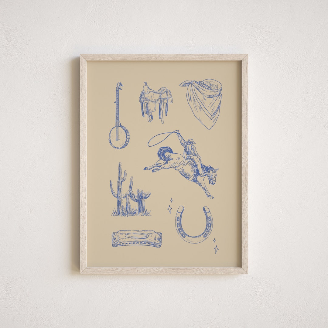 Cowboy Flash Sheet Digital Art Print, Vintage Wild West Inspired ...