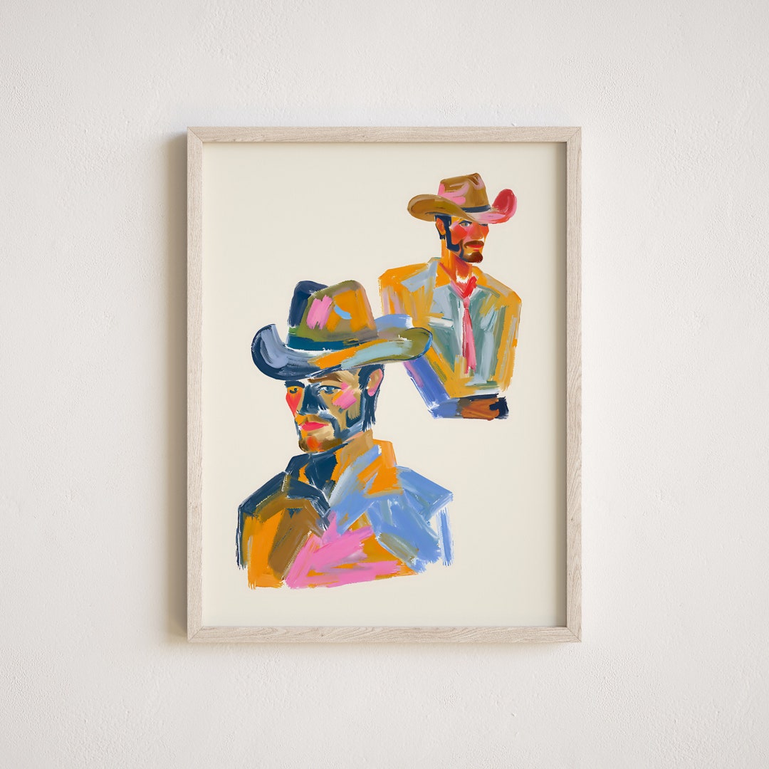Abstract Cowboy Illustration, Colorful Pop Art Cowboy Portrait, Mid ...