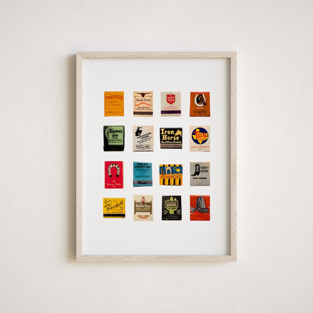 Vintage Western Matchbook Print, Retro Western Bar Cart Decor, Trendy ...
