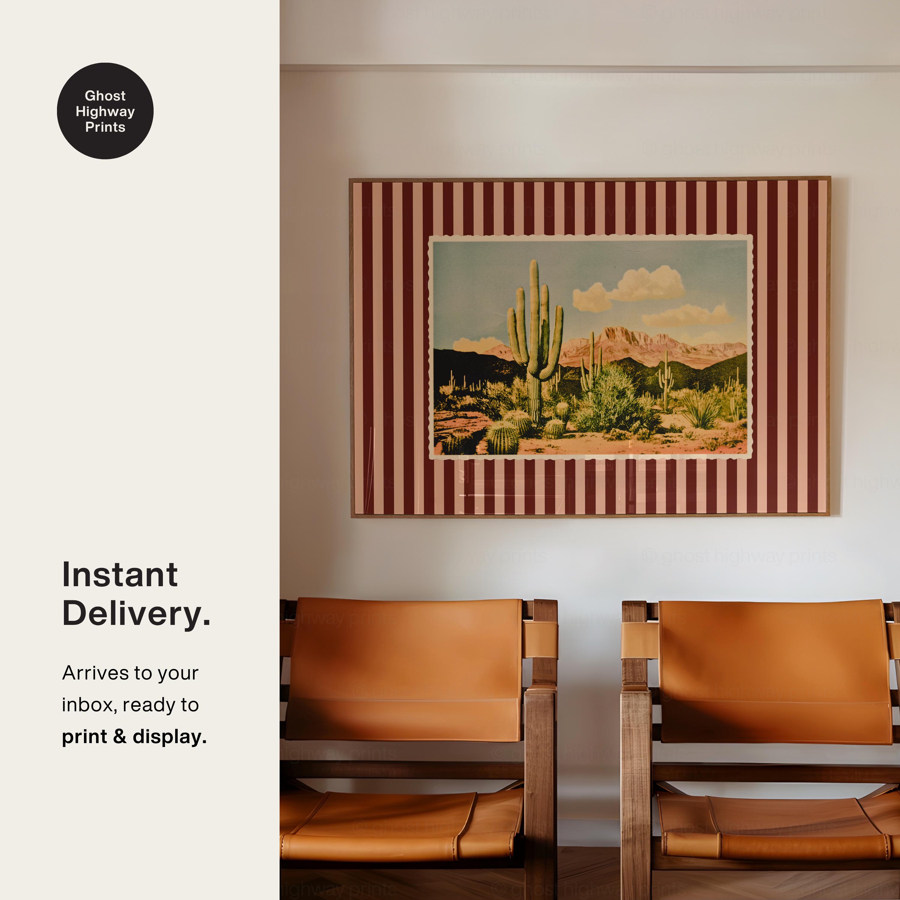 Retro Desert Landscape Postcard Digital Art Print, Eclectic Wall Decor ...