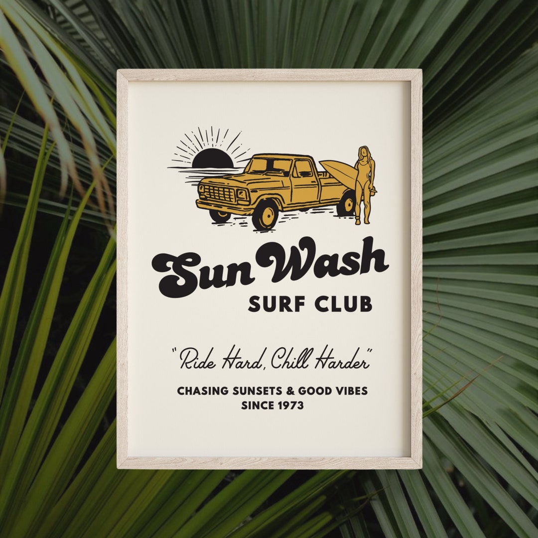Sun Wash Surf Club Digital Art Print, Mid Century Coastal Wall Decor ...