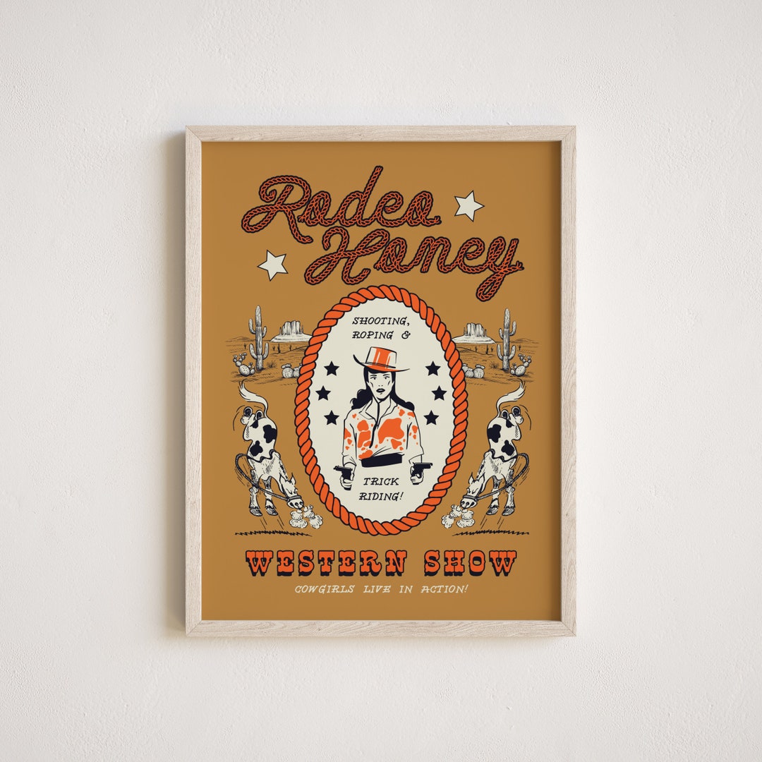 Rodeo Honey Western Show Poster, Vintage Cowgirl Wall Art, Mid Century ...