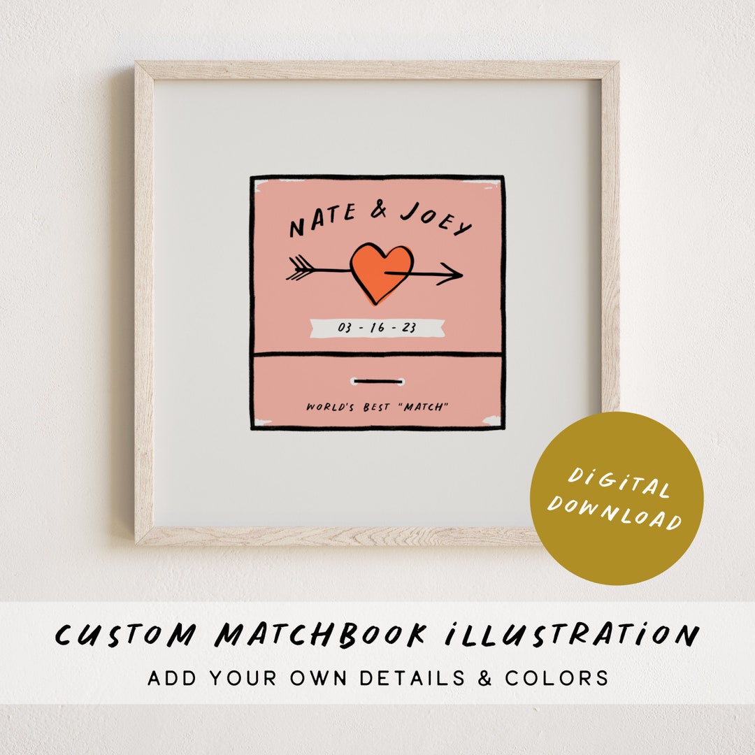 Custom Vintage Matchbook Illustration, Personalized Matchbook Art Print ...