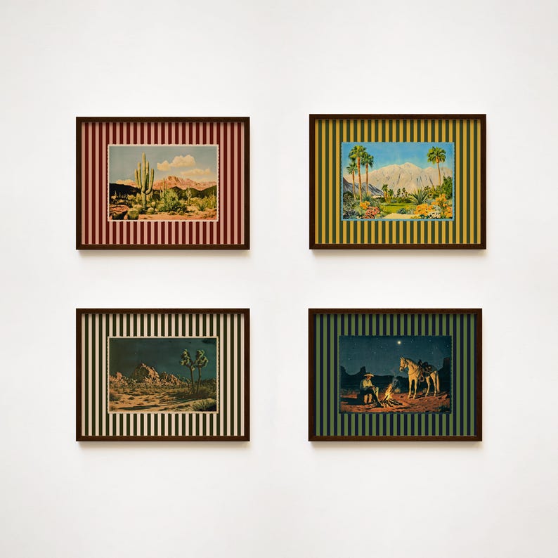 Western Postcard Gallery Wall Collection, Four Desert Landscape Art ...