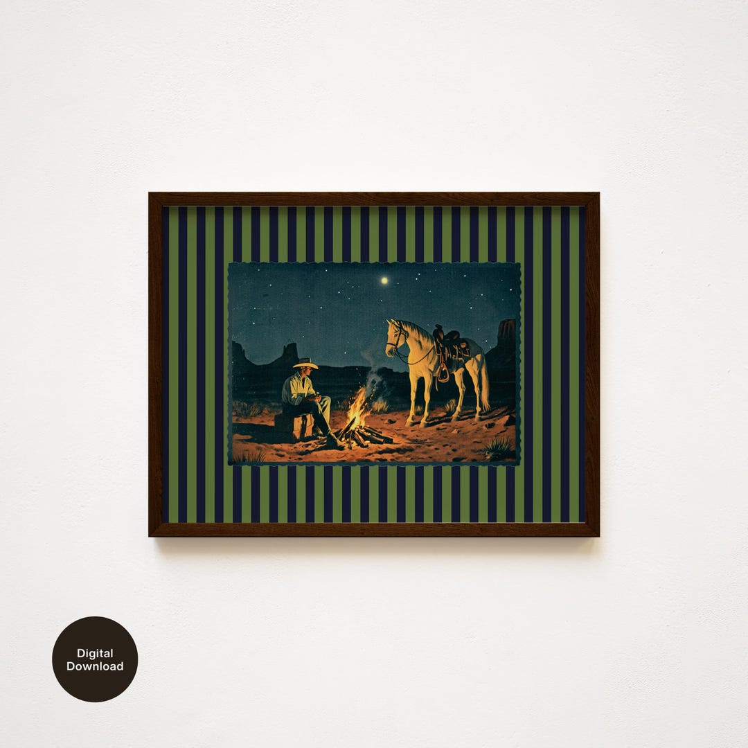 Retro Cowboy Postcard Digital Art Print, Eclectic Western Home Decor ...