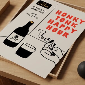 Honky Tonk Happy Hour Art Print, Funny Western Honky Tonk Illustration ...