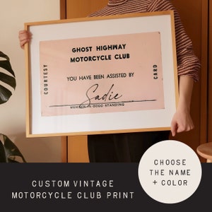 Personalized Motorcycle Club Art Print, Vintage M.C. Membership Card ...
