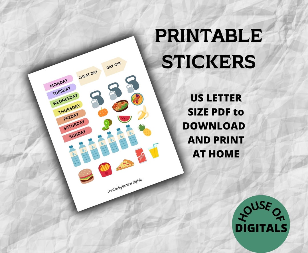 Printable Planner Sheet Stickers, Digital Workout Stickers, Weight Loss ...