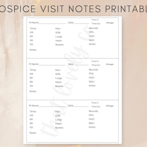 Hospice Patient Visit Notes/charting Printable Hospice Report Sheet ...