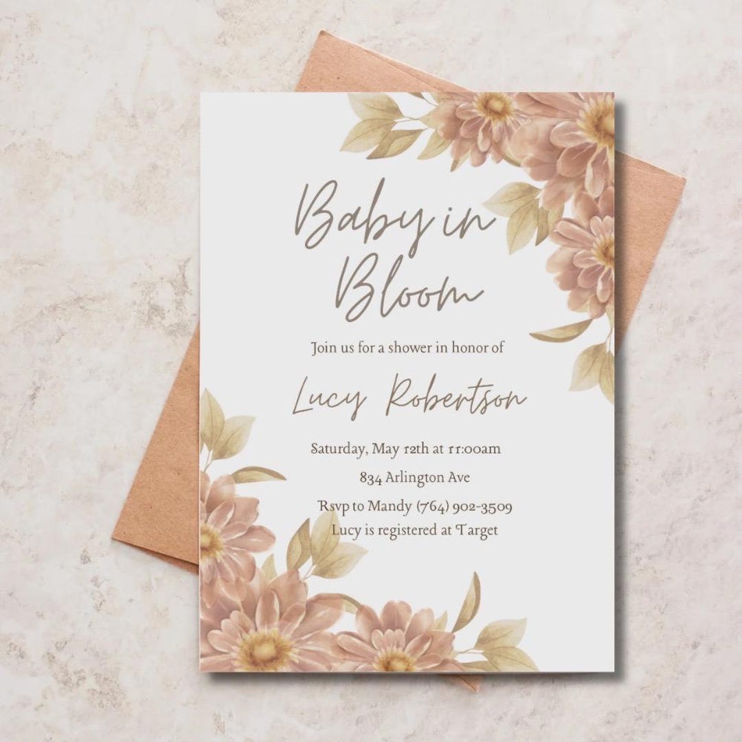 Baby in Bloom Baby Shower Editable Invitation, Simple Invitation ...