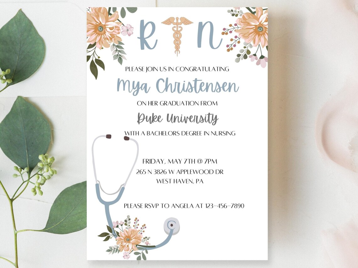 Nurse Graduation Invitation Template Easy to Edit Nurse - Etsy