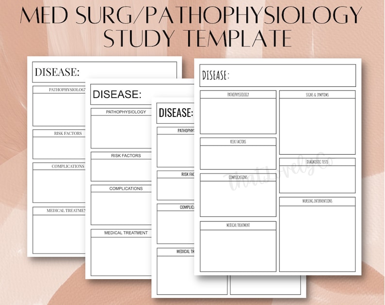 Med-surg/pathophysiology Study Template 4 Different Fonts - Etsy