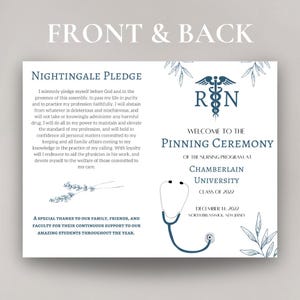 Nursing Pinning Ceremony Program Template, Editable Template, Medical ...