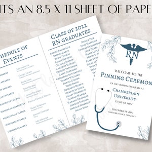 Nursing Pinning Ceremony Program Template Editable Template - Etsy