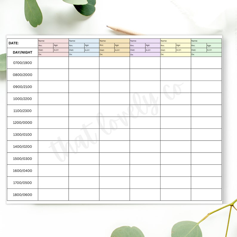 6 Patient Hourly Organizer & Vitals Chart Nurse Chart Nurse - Etsy