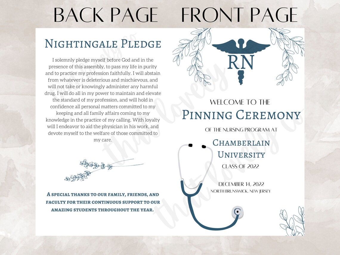 Nursing Pinning Ceremony Program Template Editable Template - Etsy