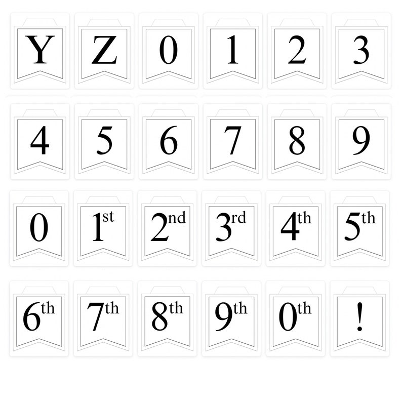 Custom Printable PDF Banner, Letters, Numbers, Symbols, Pictures, Set ...