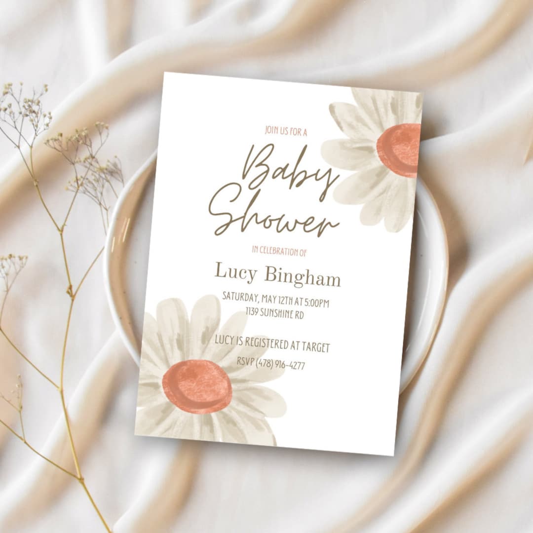 Editable Daisy Baby Shower Invitation, Daisy Flower Boho Baby Shower ...