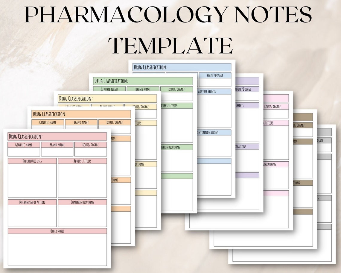 Printable Pharmacology Notes Template - Etsy