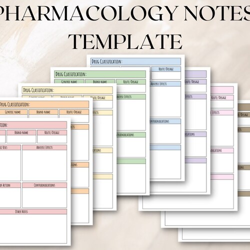 Printable Pharmacology Notes Template - Etsy