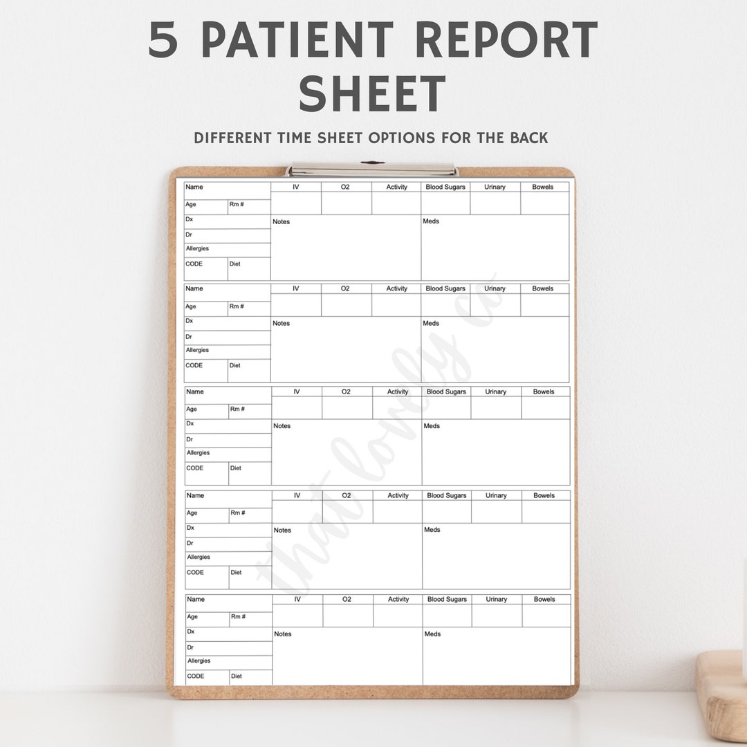 5 Patient Nursing Report Sheet - Etsy