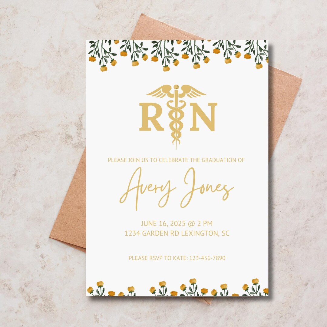 Yellow Flowers Nursing Graduation Invitation, Medical Graduation, RN ...