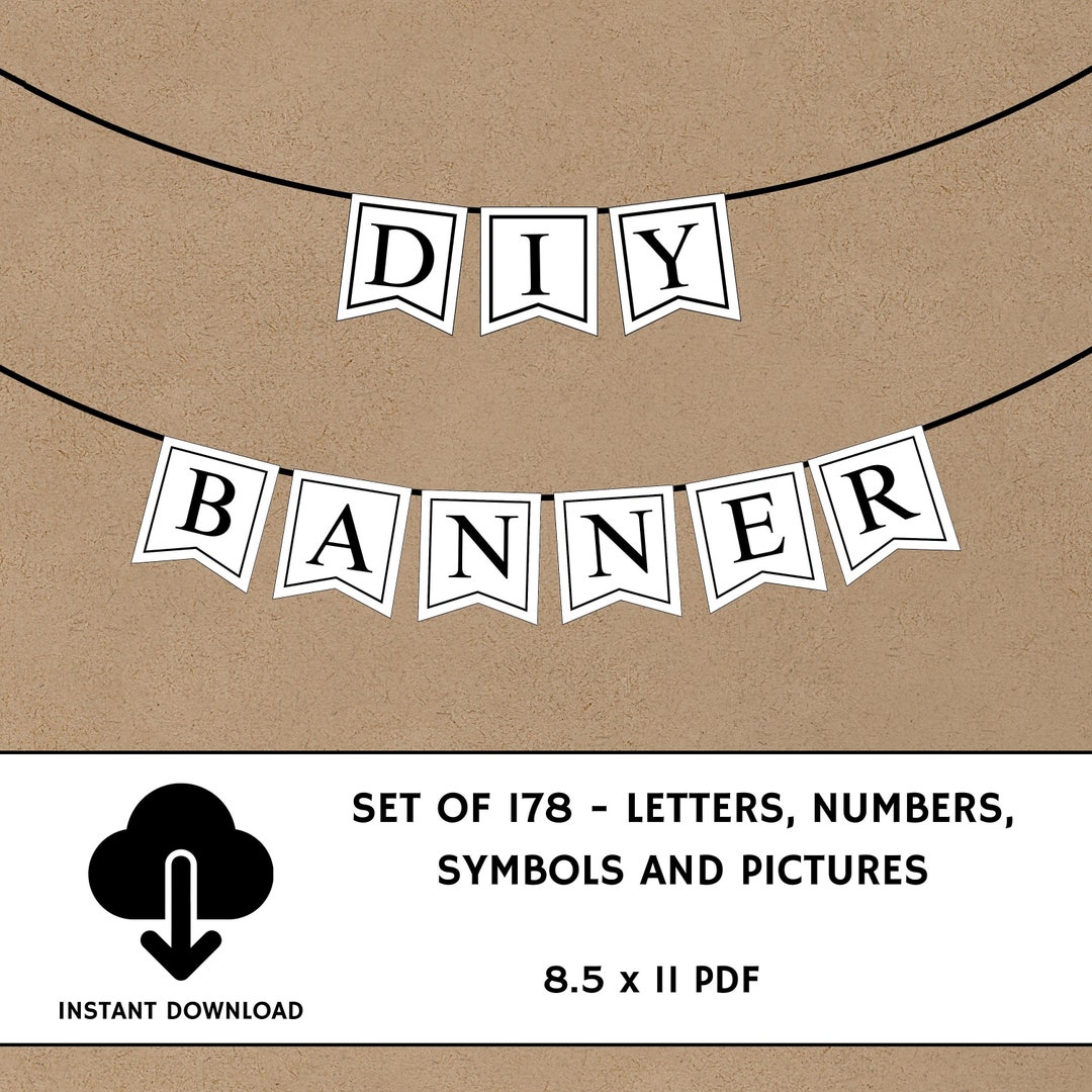 Custom Printable PDF Banner, Letters, Numbers, Symbols, Pictures, Set ...