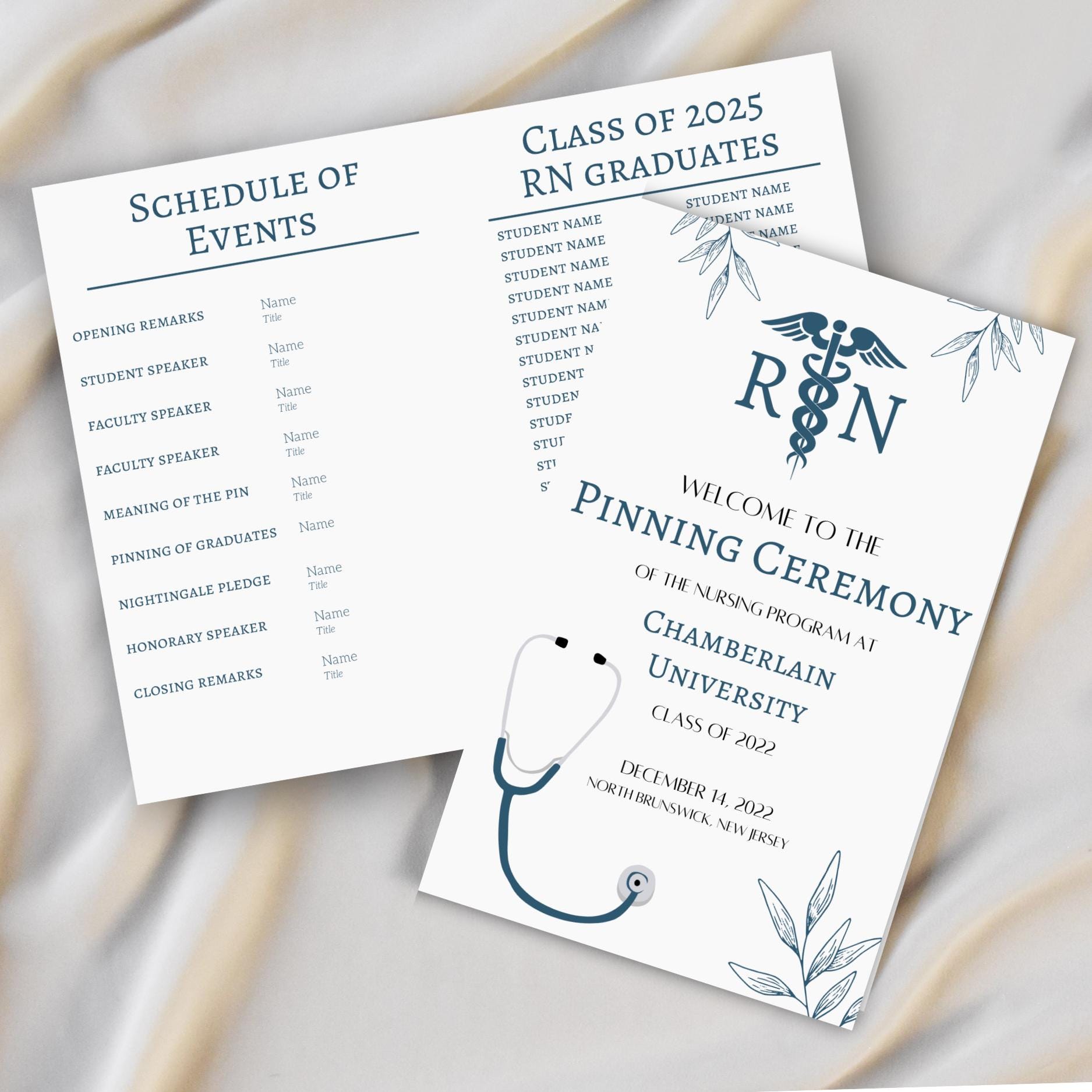 Nursing Pinning Ceremony Program Template, Editable Template, Medical ...