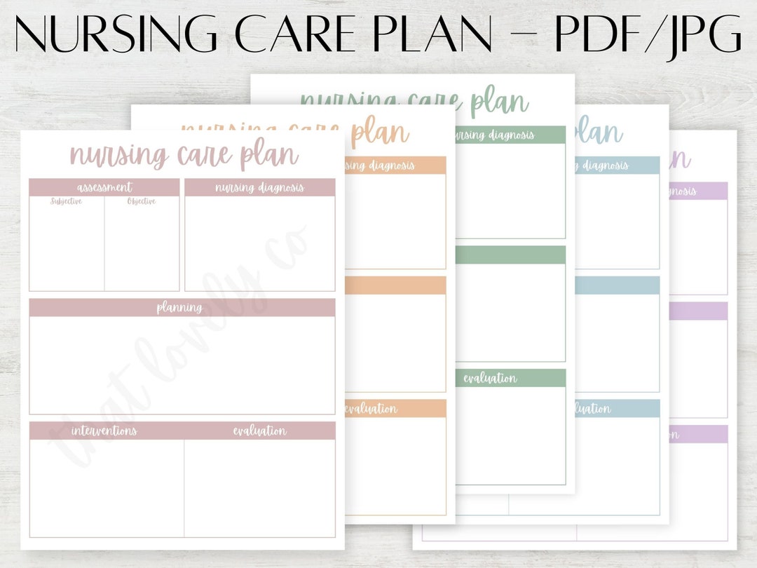 Nursing Care Plan Sheet - PDF and JPG - 5 Colors - Study Guide ...