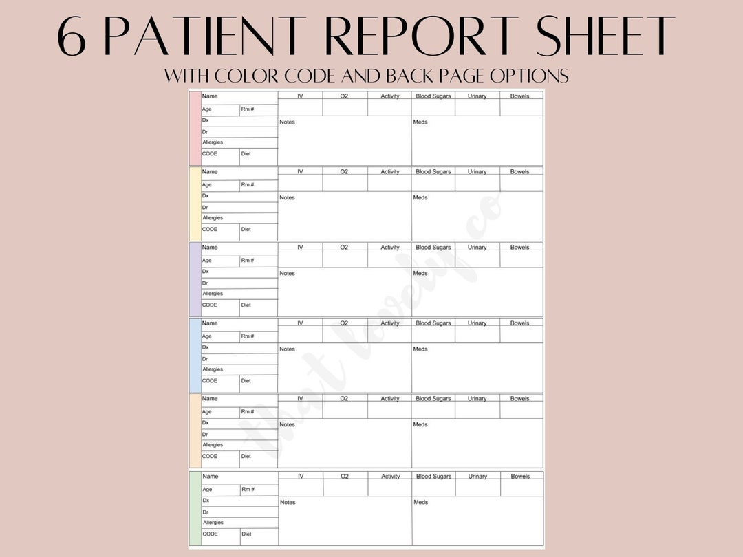 6 Patient Nursing Report Sheet - Etsy