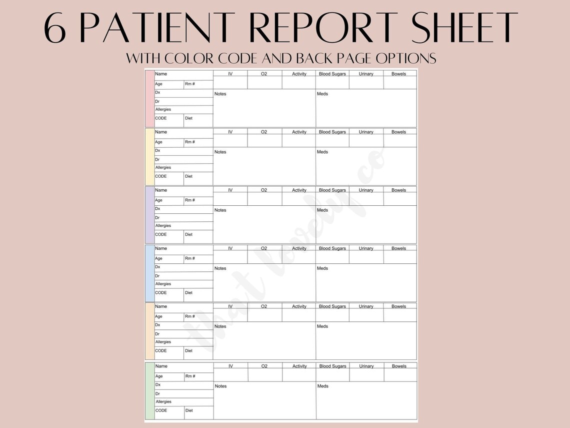 6 Patient Nursing Report Sheet - Etsy UK