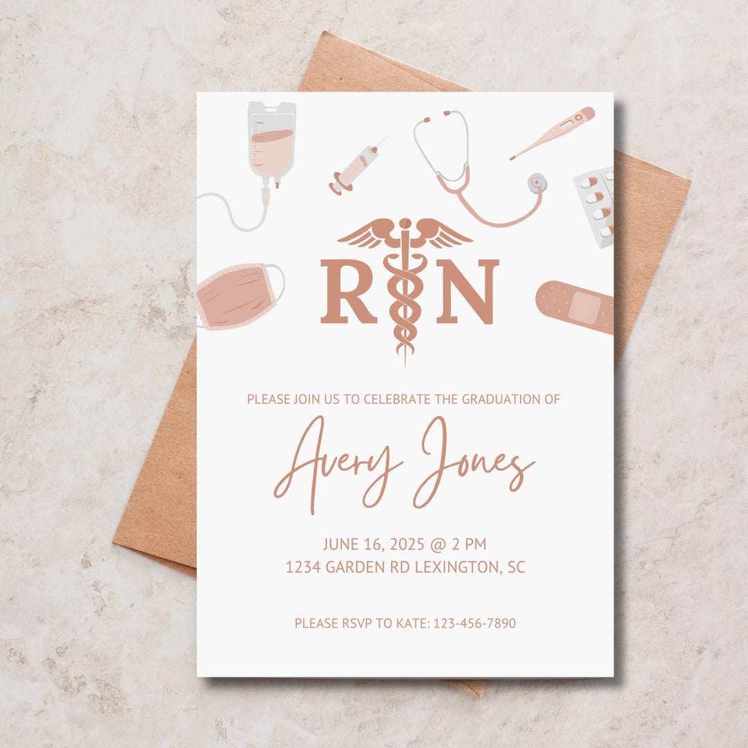 Pink Nursing Graduation Invitation, Medical Graduation, RN, MD, LVN ...