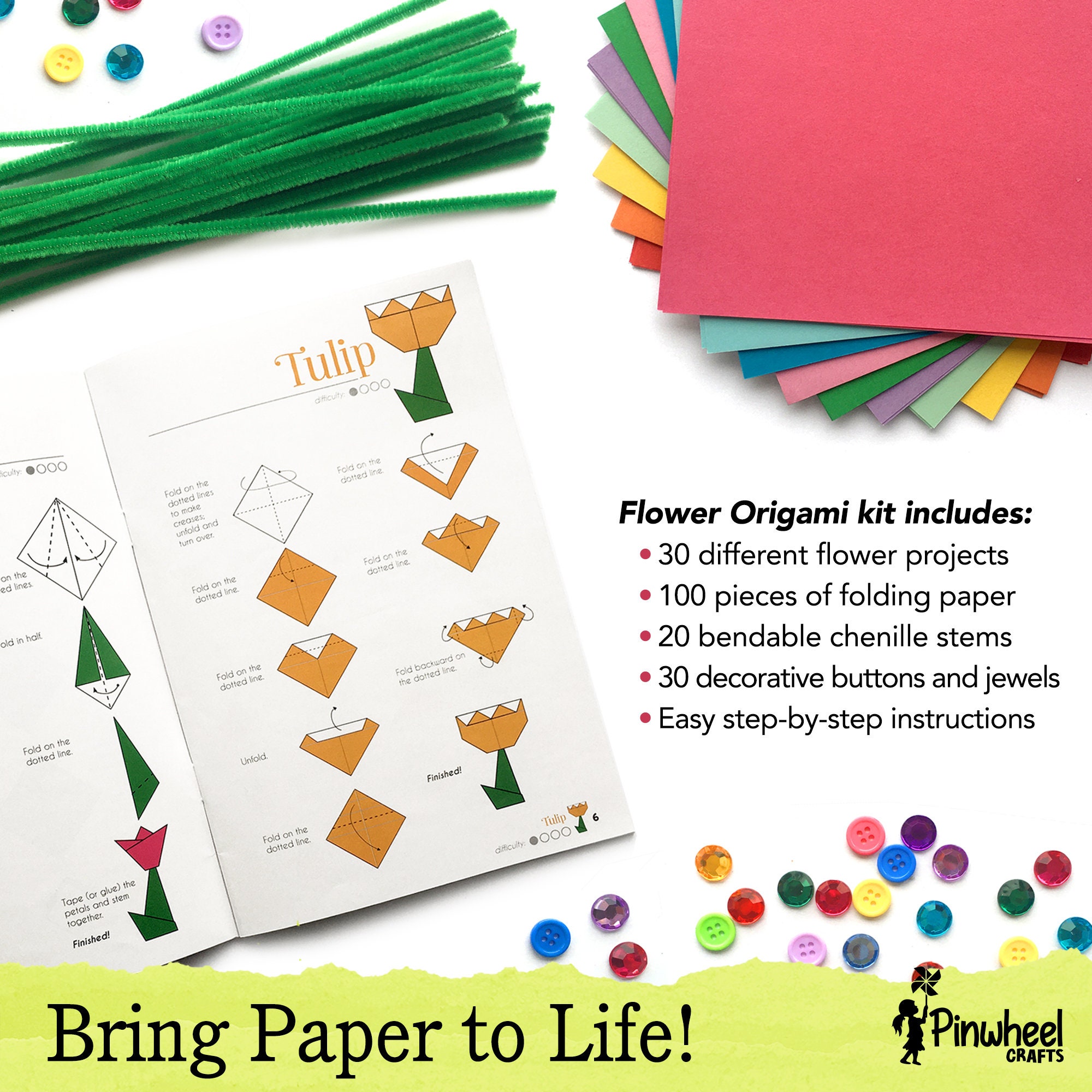 Kids Origami Paper Folding Kit: Girls Multi Color Foldable Paper Sheets ...