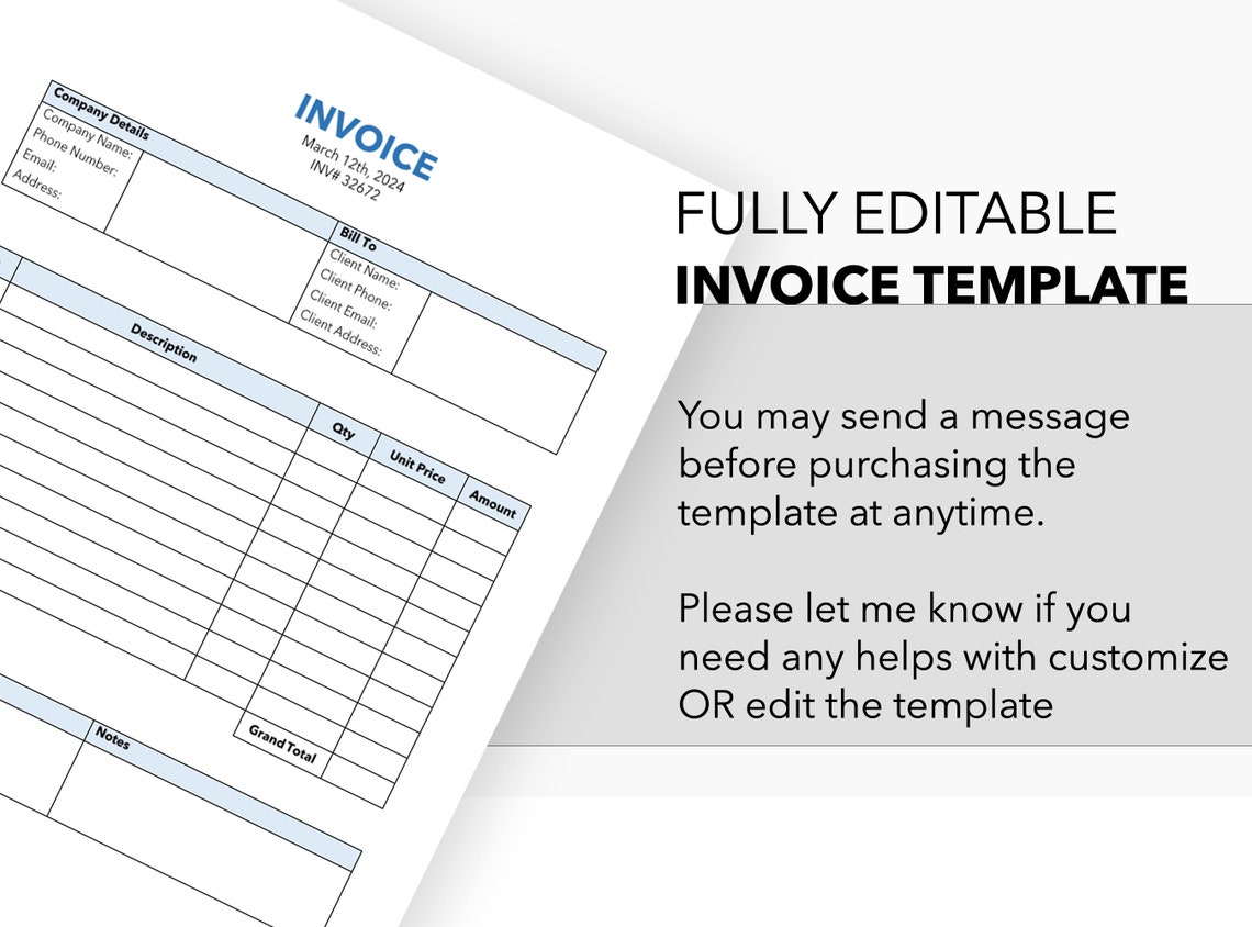 Editable Invoice Template Word, Business Invoice Template Word ...