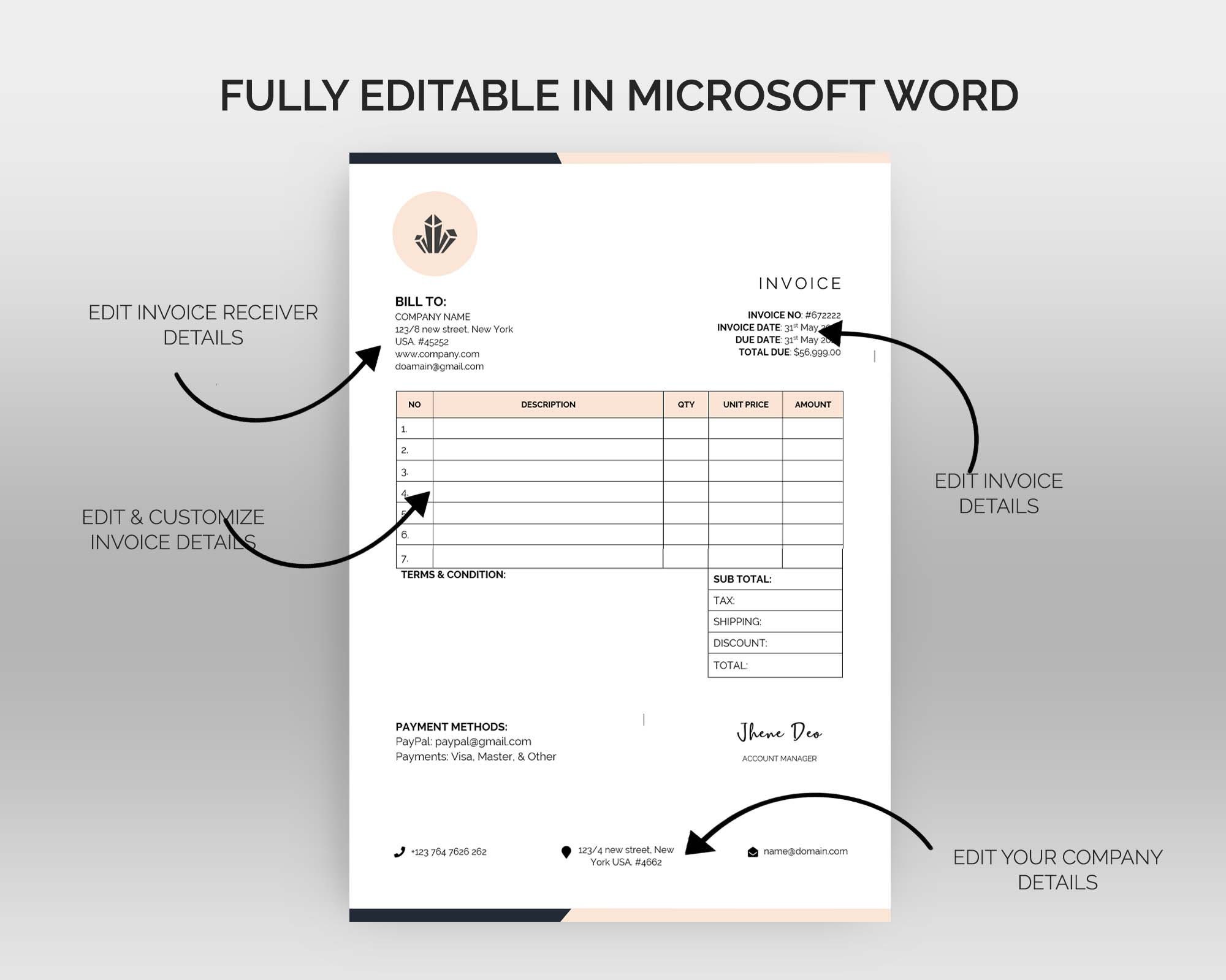 Invoice Template Invoice Template for Word - Etsy